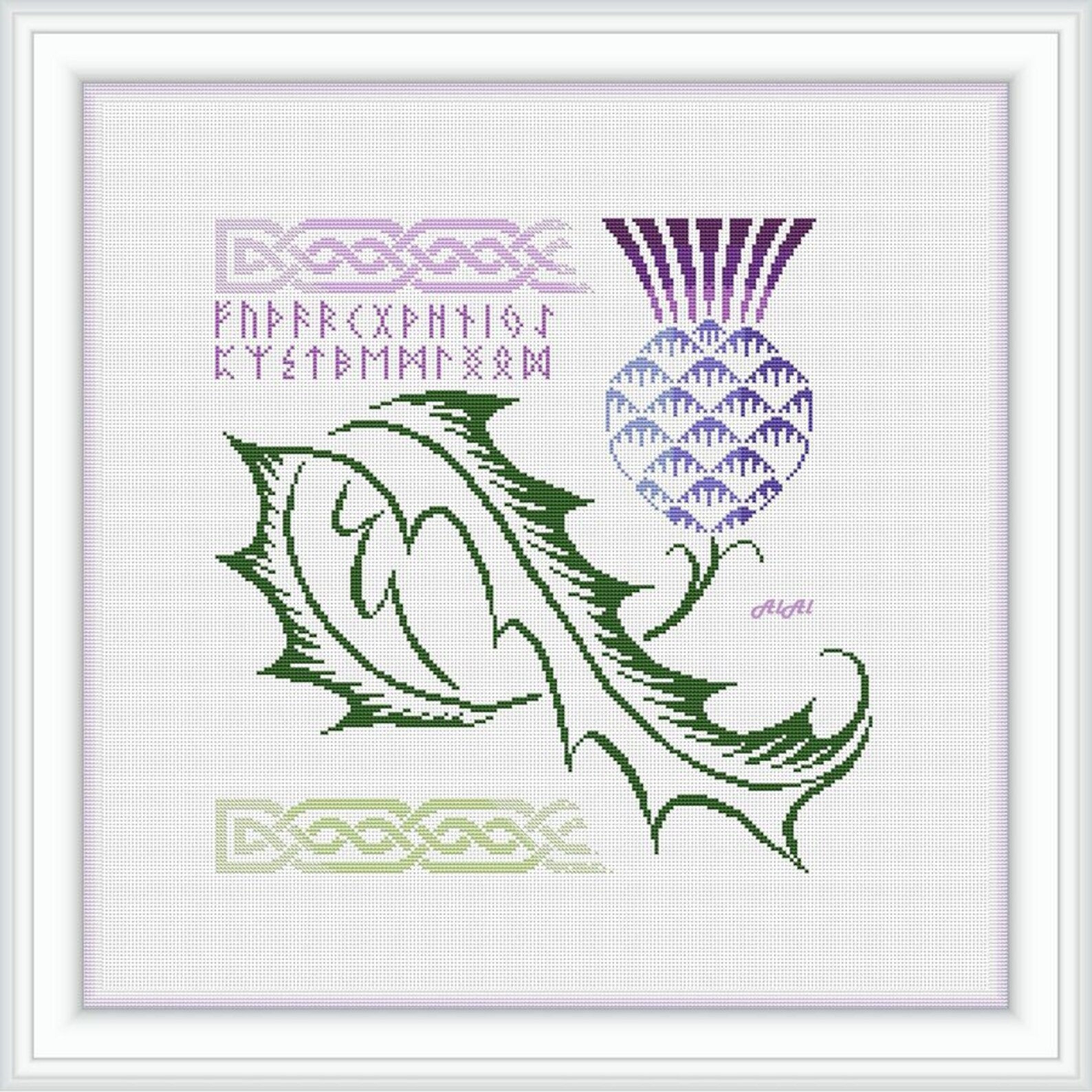 Cross Stitch Pattern Thistle Celtic Knot Ornament Runes Alphabet Flower ...