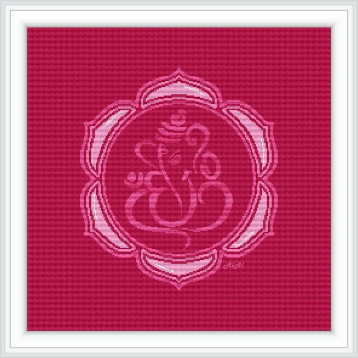 Cross Stitch Pattern God Ganesha Lotus Monochrome Pink Elephant India ...