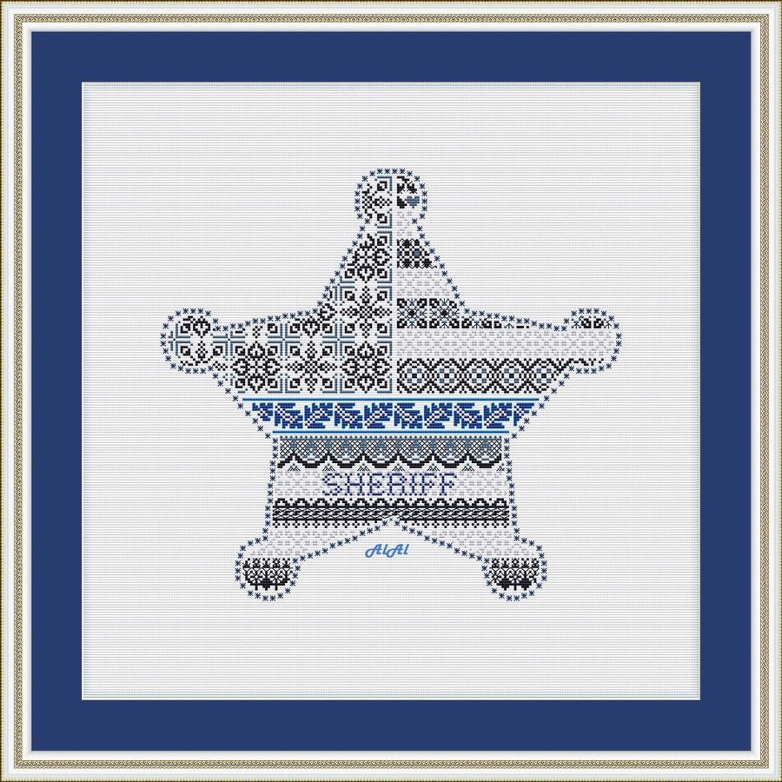 Cross Stitch Pattern Police Star Sheriff Policeman Emblem Ornament ...