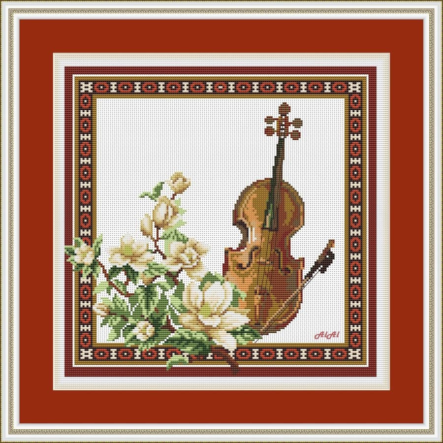 Cross Stitch Pattern Music Violin Bow Magnolia Flowers Frame Musical ...
