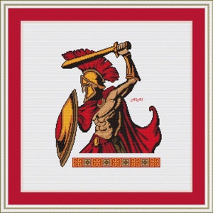 Cross Stitch Pattern Spartan Silhouette Greek Warrior Sword Shield ...