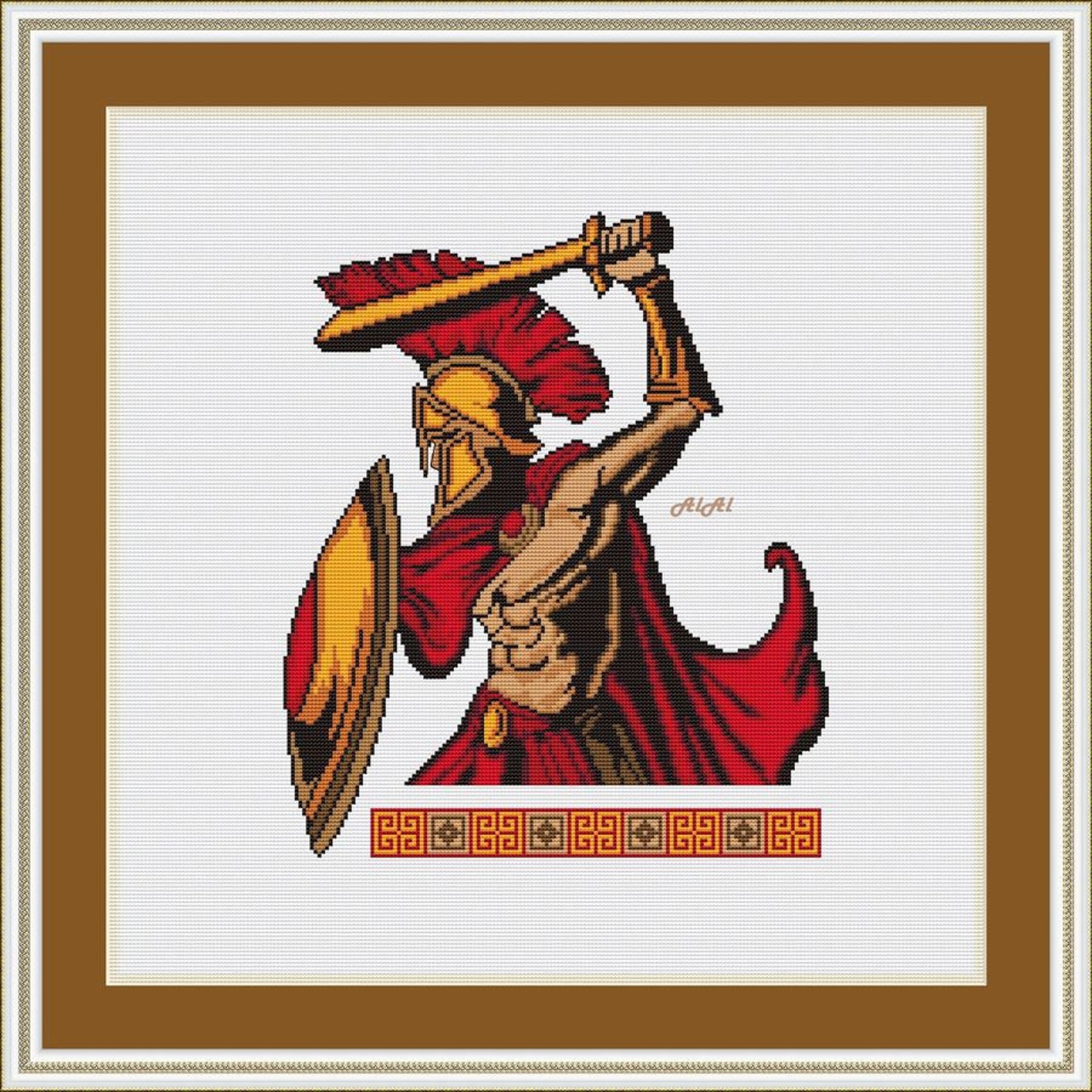 Cross Stitch Pattern Spartan Silhouette Greek Warrior Sword Shield ...