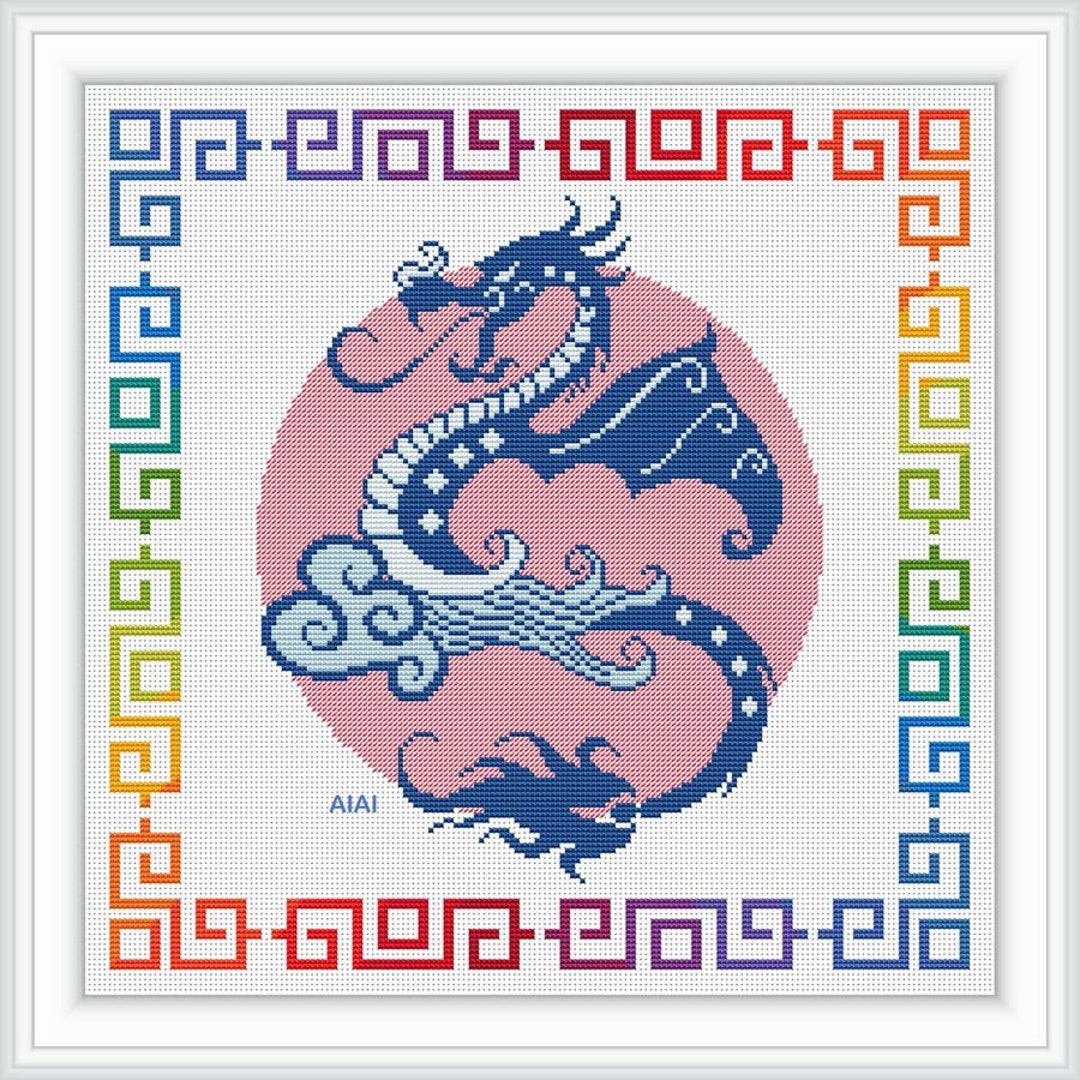 Cross Stitch Pattern Little Chinese Dragon Silhouette Cloud Rainbow ...