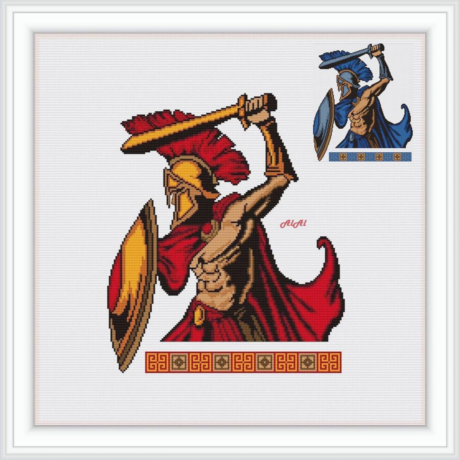 Cross Stitch Pattern Spartan Silhouette Greek Warrior Sword Shield ...