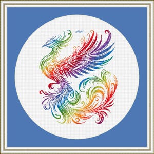 Cross Stitch Pattern Phoenix Bird Silhouette Curls Ornament Wings ...