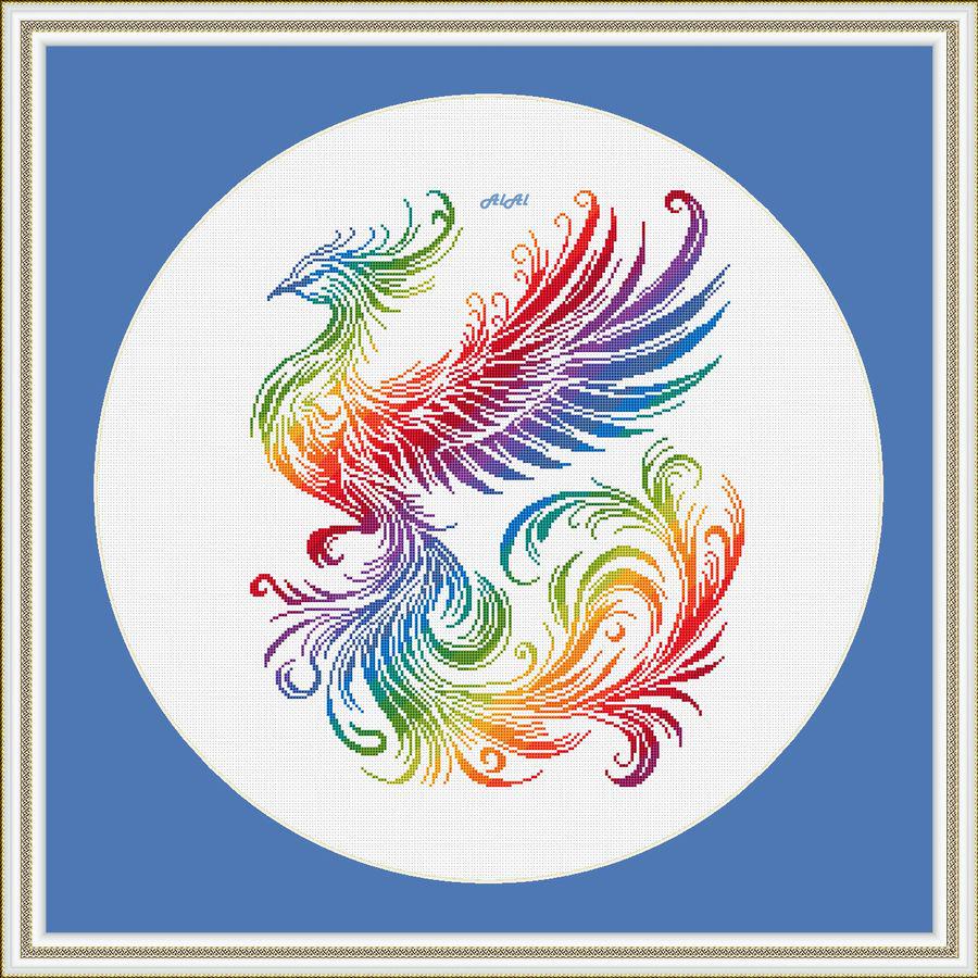 Cross Stitch Pattern Phoenix Bird Silhouette Curls Ornament Wings ...
