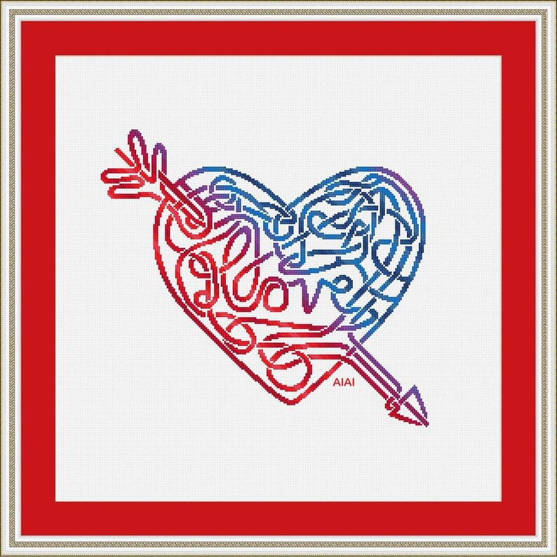 Cross Stitch Pattern Heart Aroow Silhouette Celtic Knot Ornament Ethnic ...