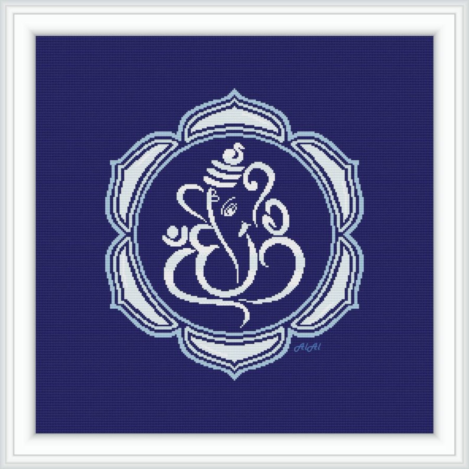 Cross Stitch Pattern God Ganesha Lotus Monochrome Pink Elephant India ...