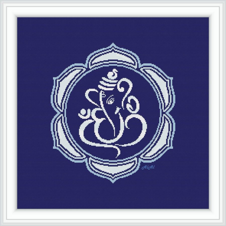 Cross Stitch Pattern God Ganesha Lotus Monochrome Pink Elephant India ...