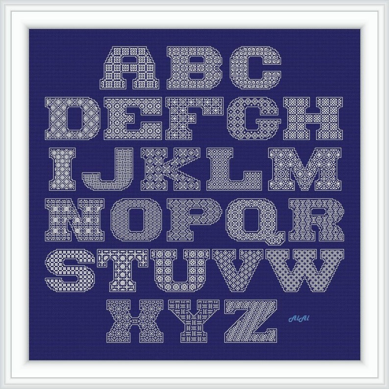 Blackwork Sampler Alphabet Letters Silhouette Geometric Ornament Font ...