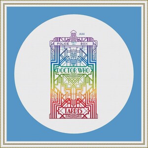 Cross Stitch Pattern Electronic Tardis Police Box Doctor Who Rainbow ...