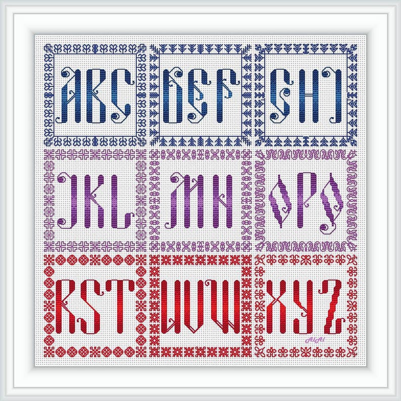 Cross Stitch Pattern Old English Alphabet Letters Blackwork Sampler ...