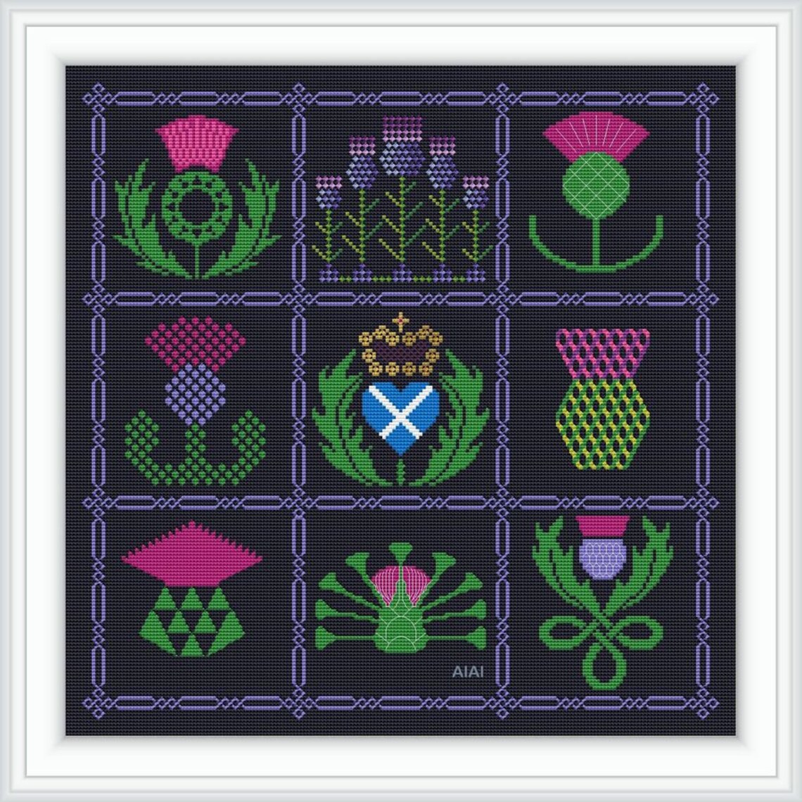Cross Stitch Pattern Sampler Thistle Silhouette Celtic Knot Ornament ...