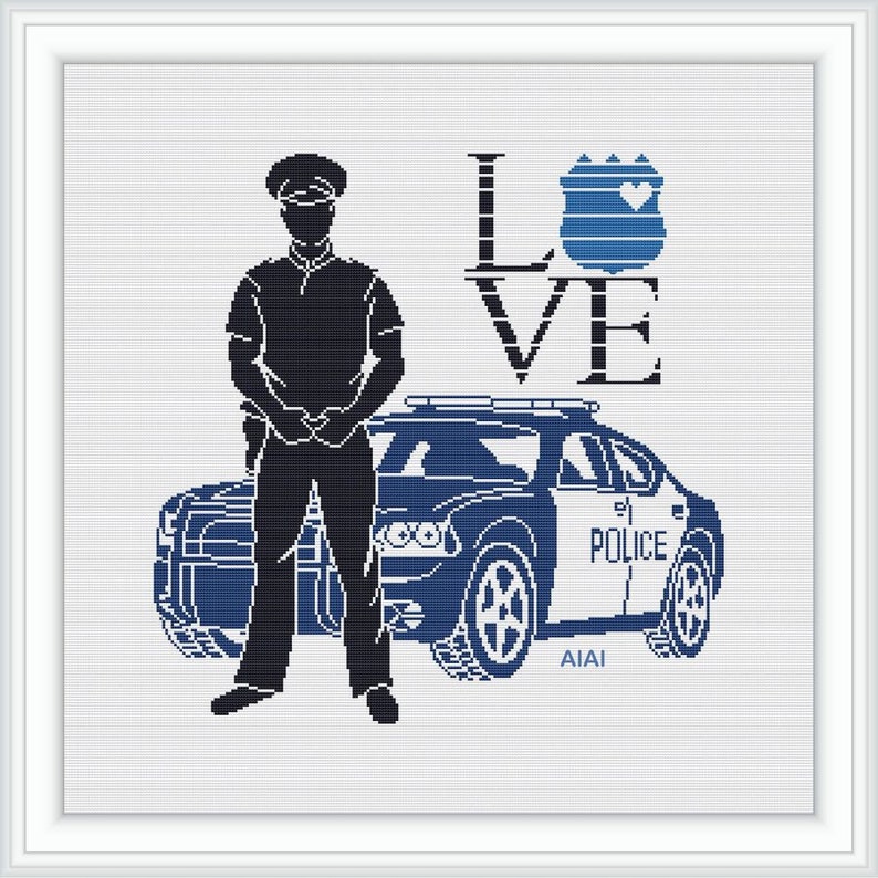 Cross Stitch Pattern Policeman Car Silhouette Police Monochrome ...