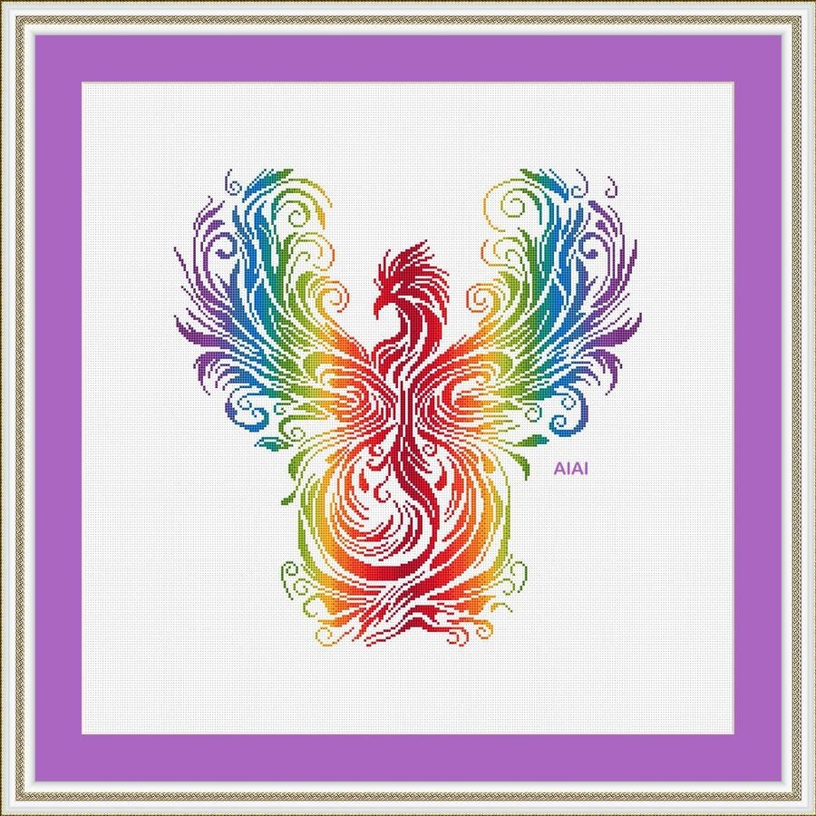 Cross Stitch Pattern Bird Phoenix Silhouette Curls Ornament Wings ...
