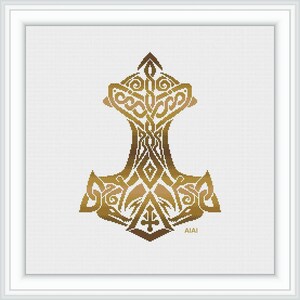 Cross Stitch Pattern Hammer Thor Mjolnir Celtic Knot Ornament Rainbow ...