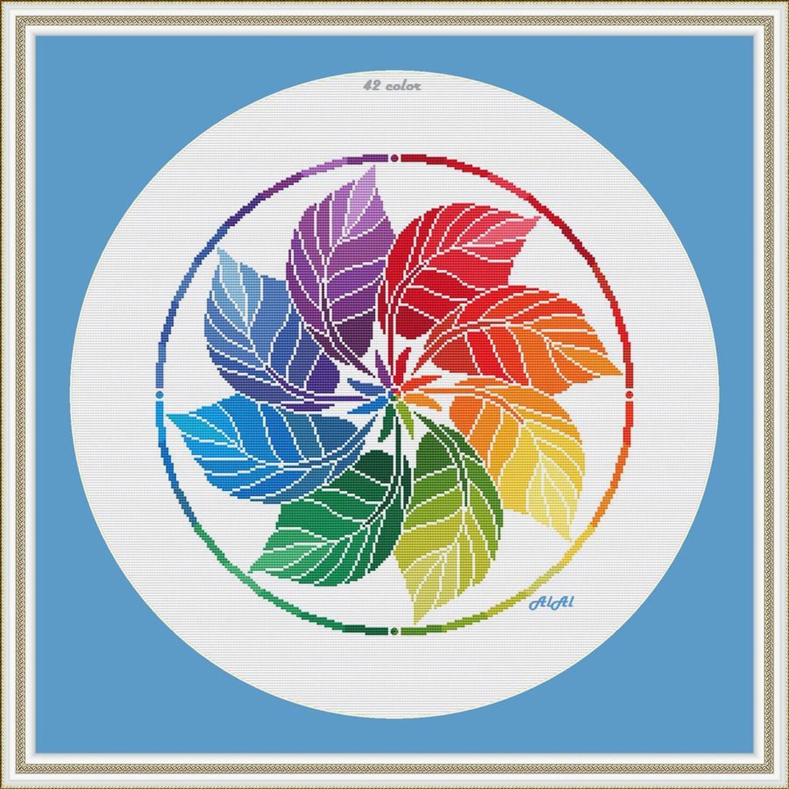 Cross Stitch Pattern Mandala Leaves Silhouette Pinwheel Rainbow ...