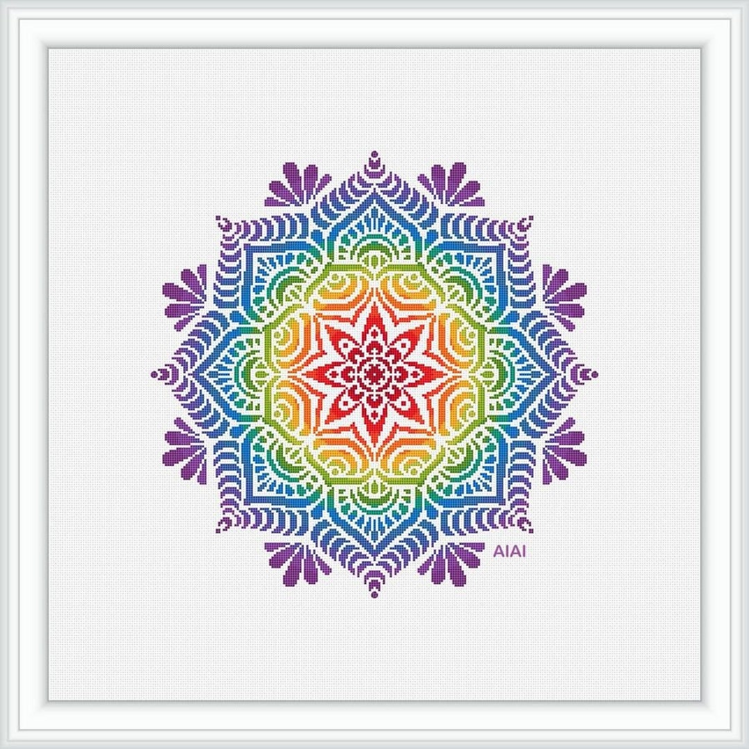 Cross Stitch Pattern Mandala Damask Rainbow Floral Ornament Abstract ...