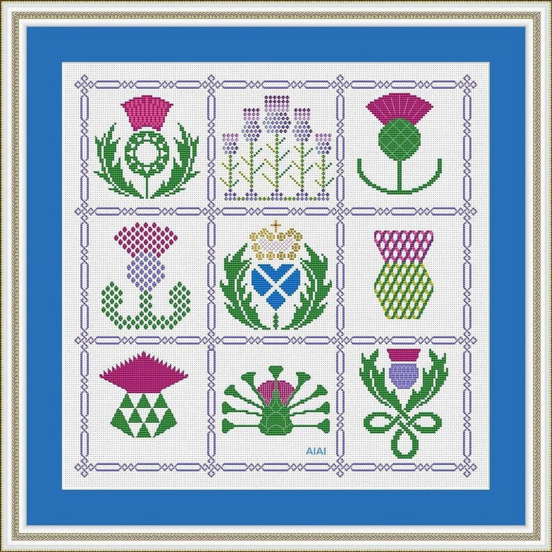 Cross Stitch Pattern Sampler Thistle Silhouette Celtic Knot Ornament ...