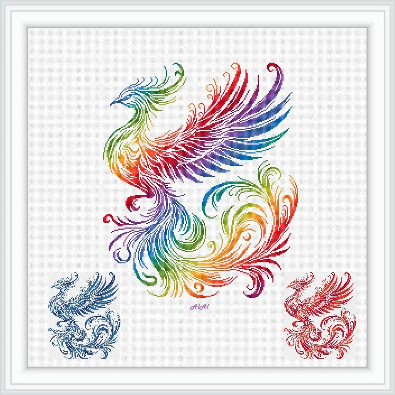 Cross Stitch Pattern Phoenix Bird Silhouette Curls Ornament Wings ...