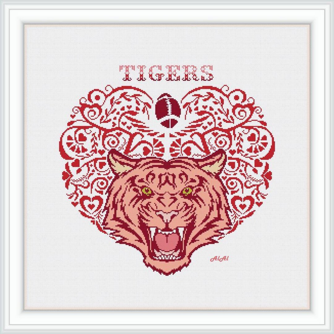 Cross Stitch Pattern Team Heart Tiger Silhouette Ornament Sport Game ...