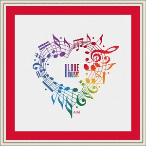 Cross Stitch Pattern Music Heart Musical Notes Staff Treble Clef Bass ...