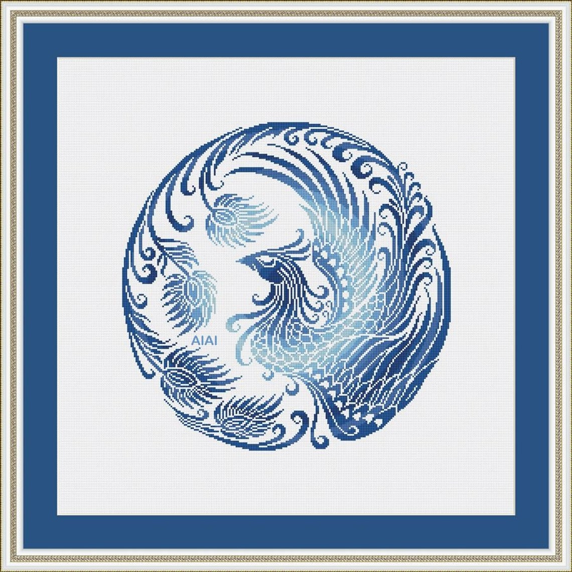 Cross Stitch Pattern Bird Phoenix Silhouette Ornament Wings Rainbow ...