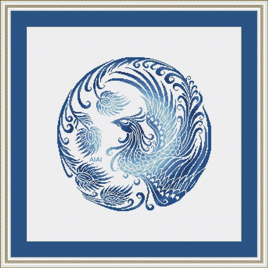 Cross Stitch Pattern Bird Phoenix Silhouette Ornament Wings Rainbow ...