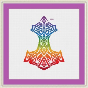 Cross Stitch Pattern Hammer Thor Mjolnir Celtic Knot Ornament Rainbow ...