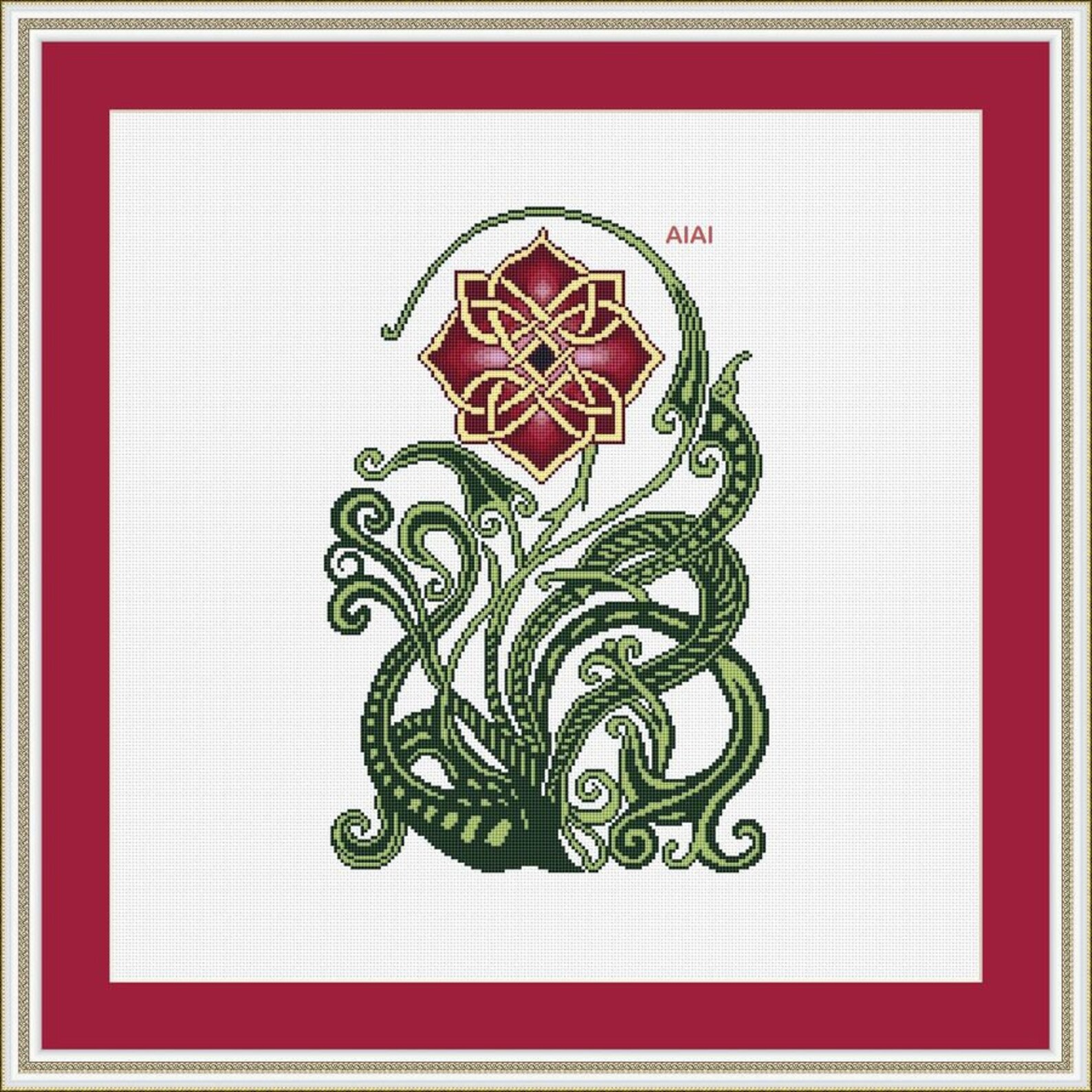 Cross Stitch Pattern Rose Flower Celtic Knot Ornament Ethnic Viking ...
