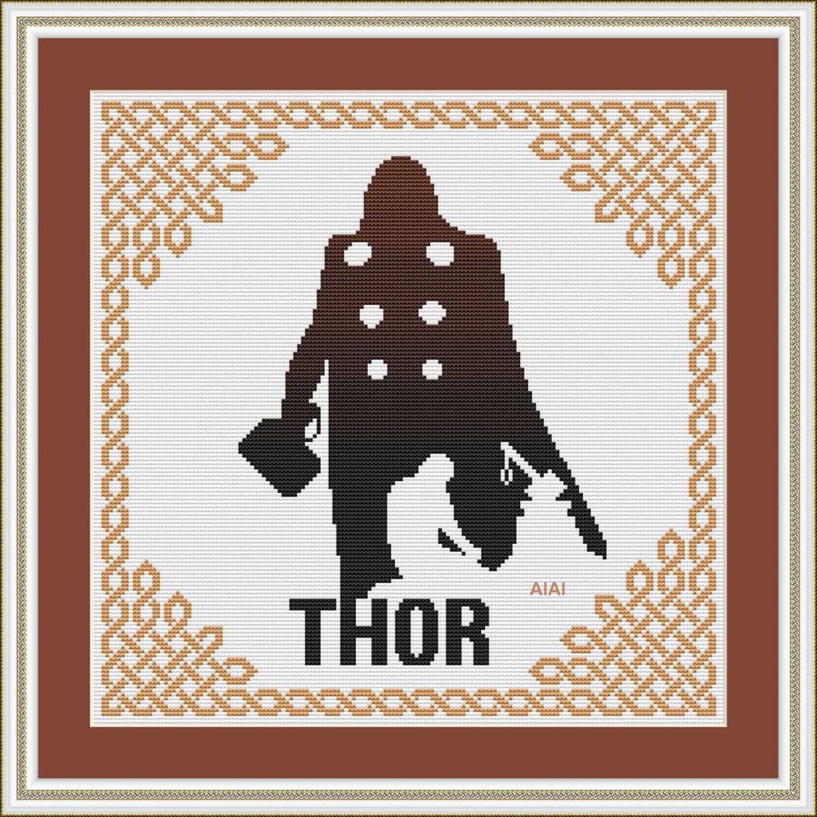 Cross Stitch Pattern Thor Silhouette With Hammer, Celtic Knot Ornament ...