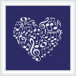 Cross Stitch Pattern Music Heart Notes Treble Clef Rainbow Bass Clef ...