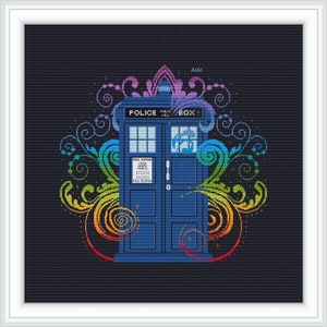 Cross Stitch Pattern Police Box Tardis Doctor Who Curls Rainbow ...