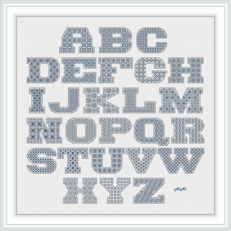 Blackwork Sampler Alphabet Letters Silhouette Geometric Ornament Font ...