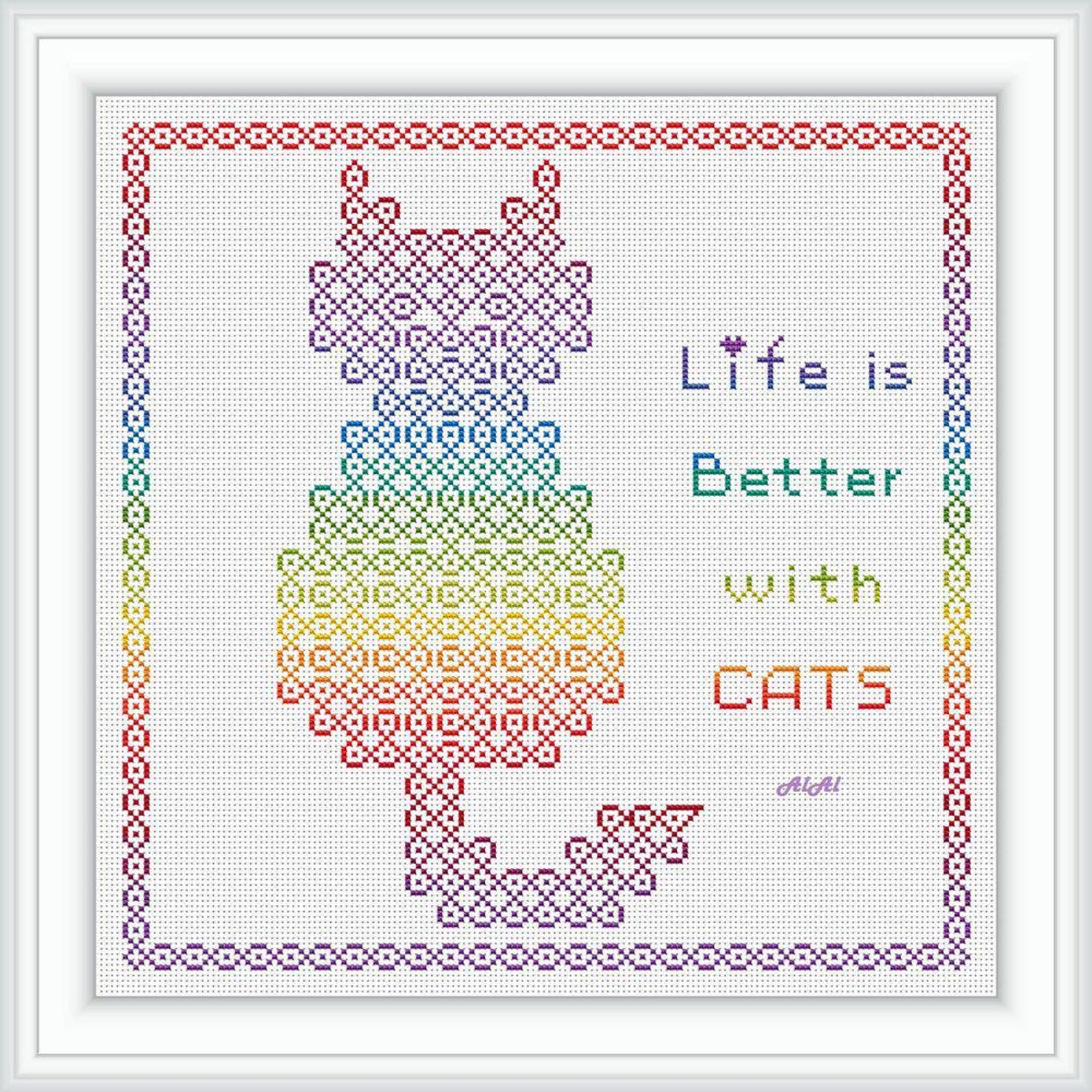 Cross Stitch Pattern Mendi Cat Silhouette Ethnic Ornament Mehndi ...