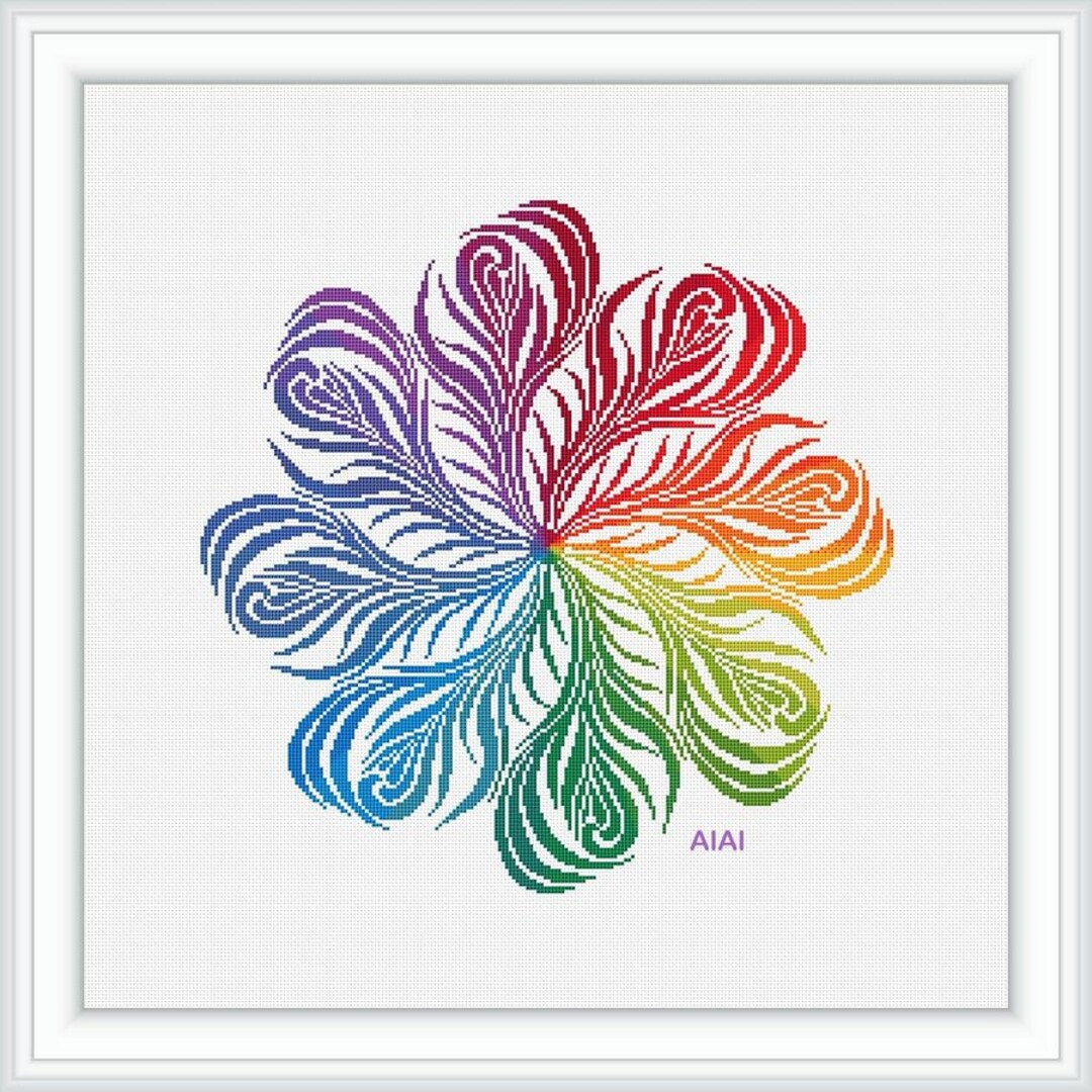 Cross Stitch Pattern Mandala Feathers Bird Pinwheel Ornament Rainbow ...