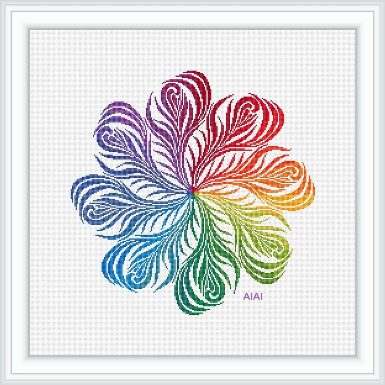 Cross Stitch Pattern Mandala Feathers Bird Pinwheel Ornament Rainbow ...
