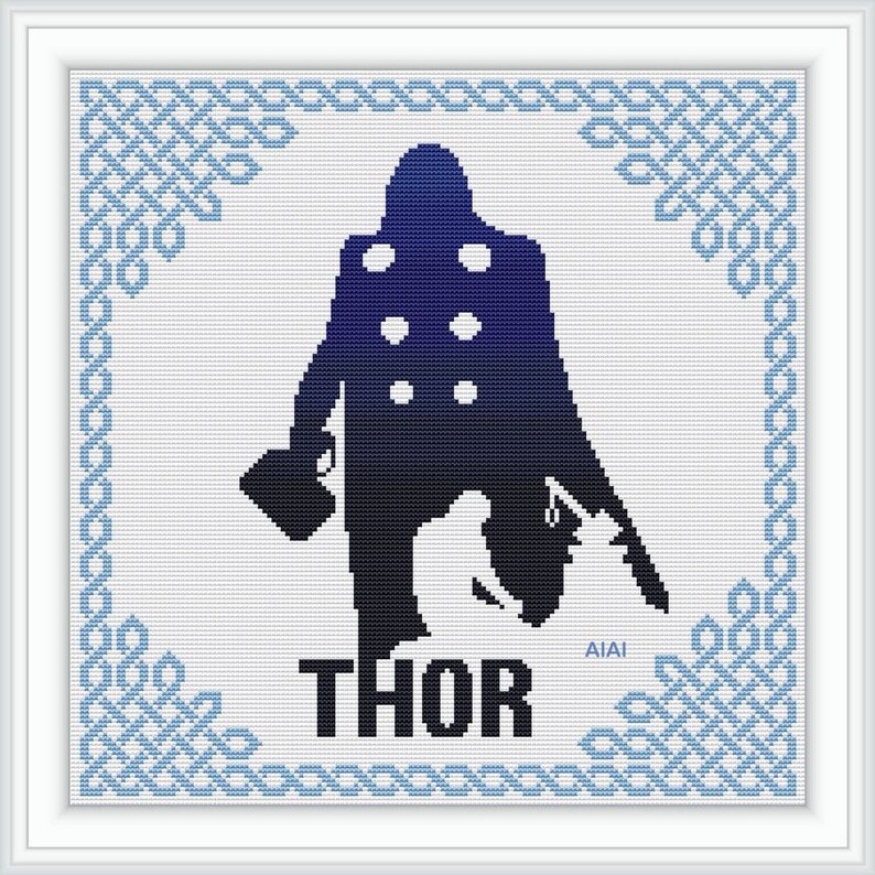 Cross Stitch Pattern Thor Silhouette With Hammer, Celtic Knot Ornament ...
