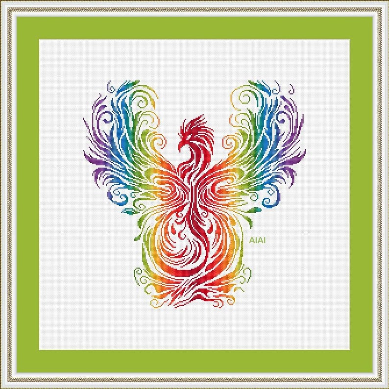 Cross Stitch Pattern Bird Phoenix Silhouette Curls Ornament Wings ...