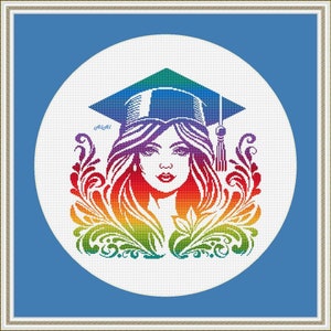 Cross Stitch Pattern Square Academic Cap Graduate Floral Ornament ...