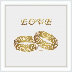 Cross Stitch Pattern Wedding Gold Rings Floral Ornament Monochrome ...