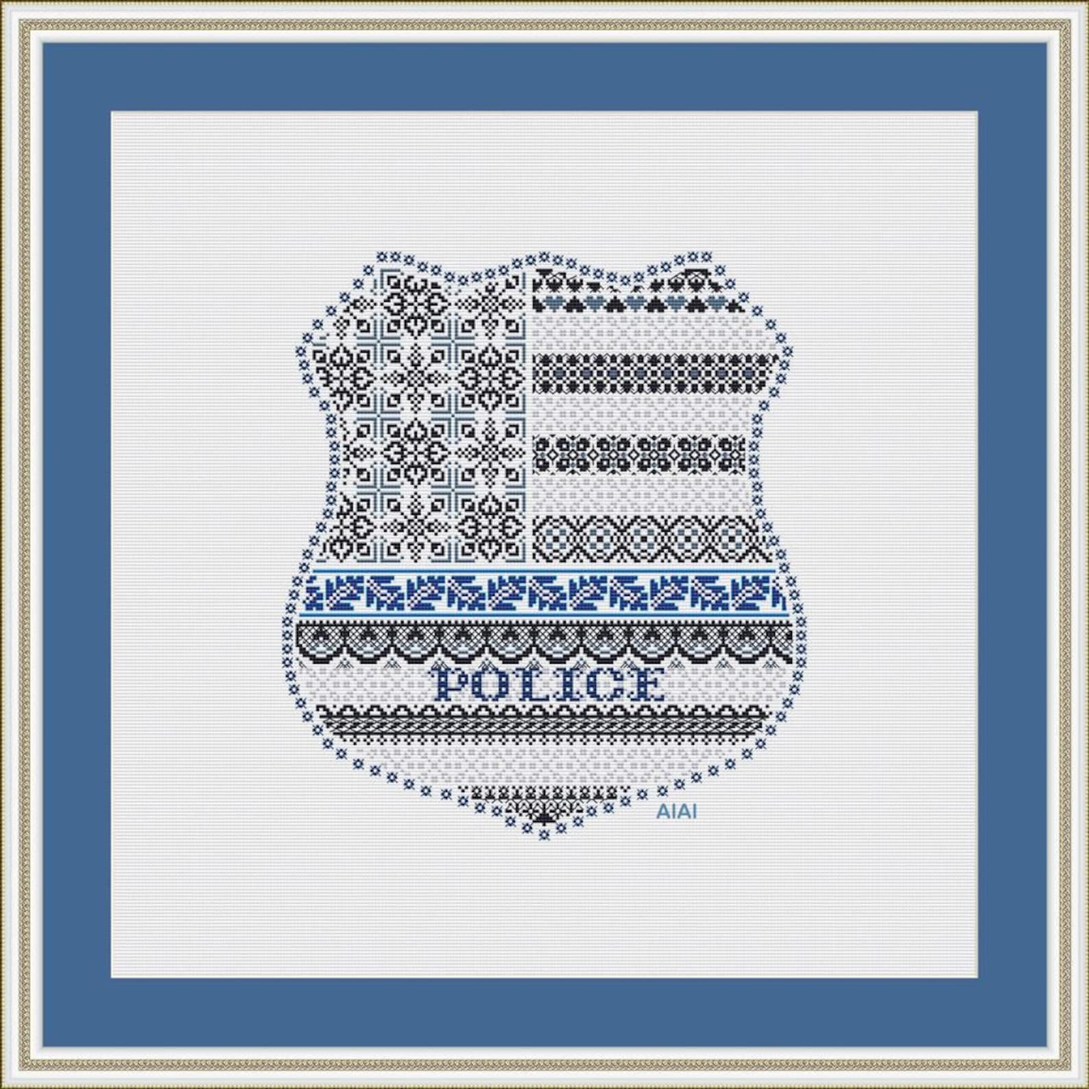 Cross Stitch Pattern Police Emblem Ornament Badge Policeman Profession ...