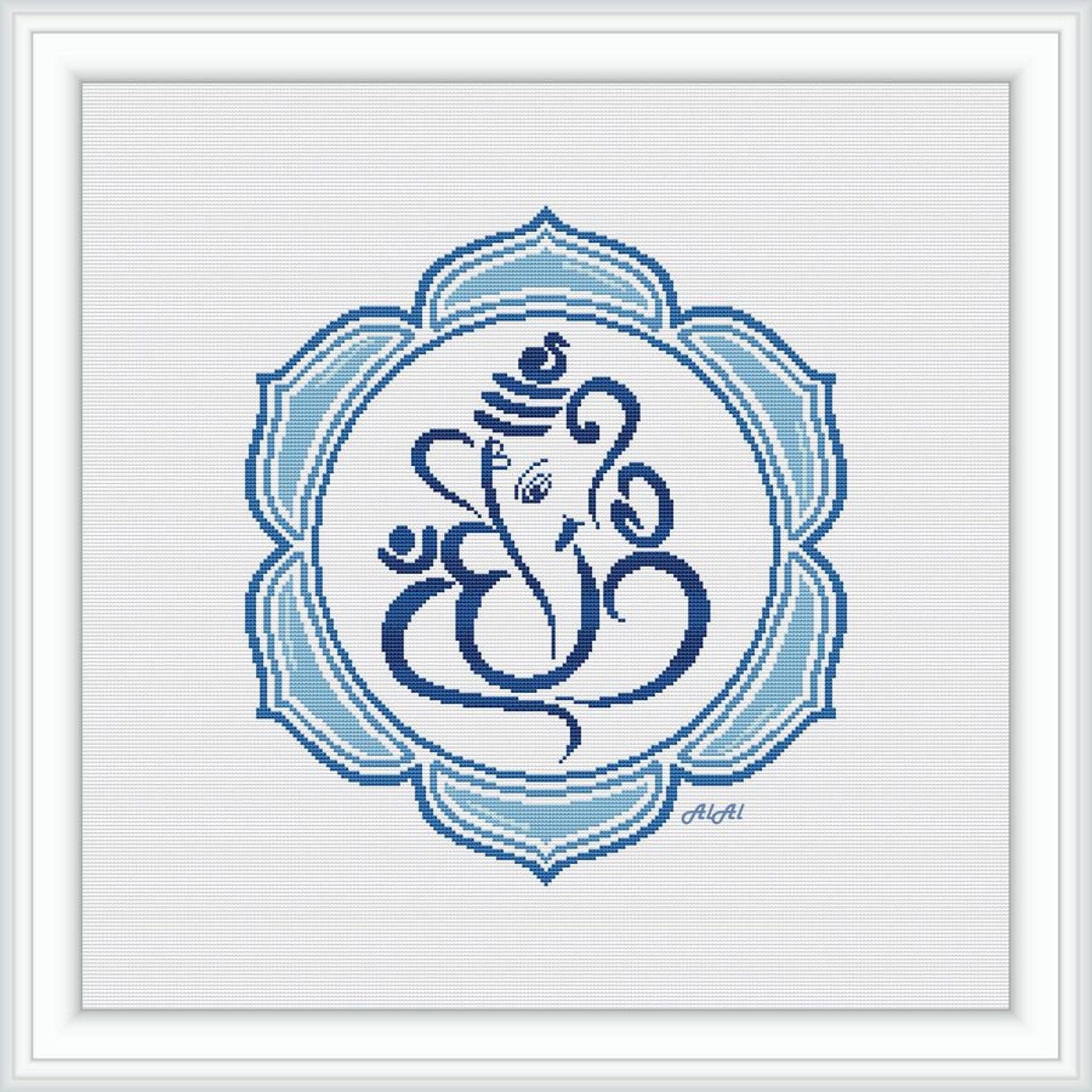 Cross Stitch Pattern God Ganesha Lotus Monochrome Pink Elephant India ...