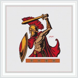 Cross Stitch Pattern Spartan Silhouette Greek Warrior Sword Shield ...