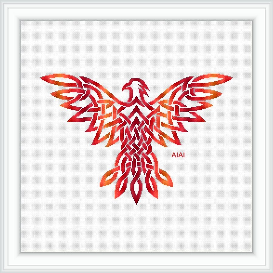 Cross Stitch Pattern Bird Phoenix Silhouette Celtic Knot Ornament ...
