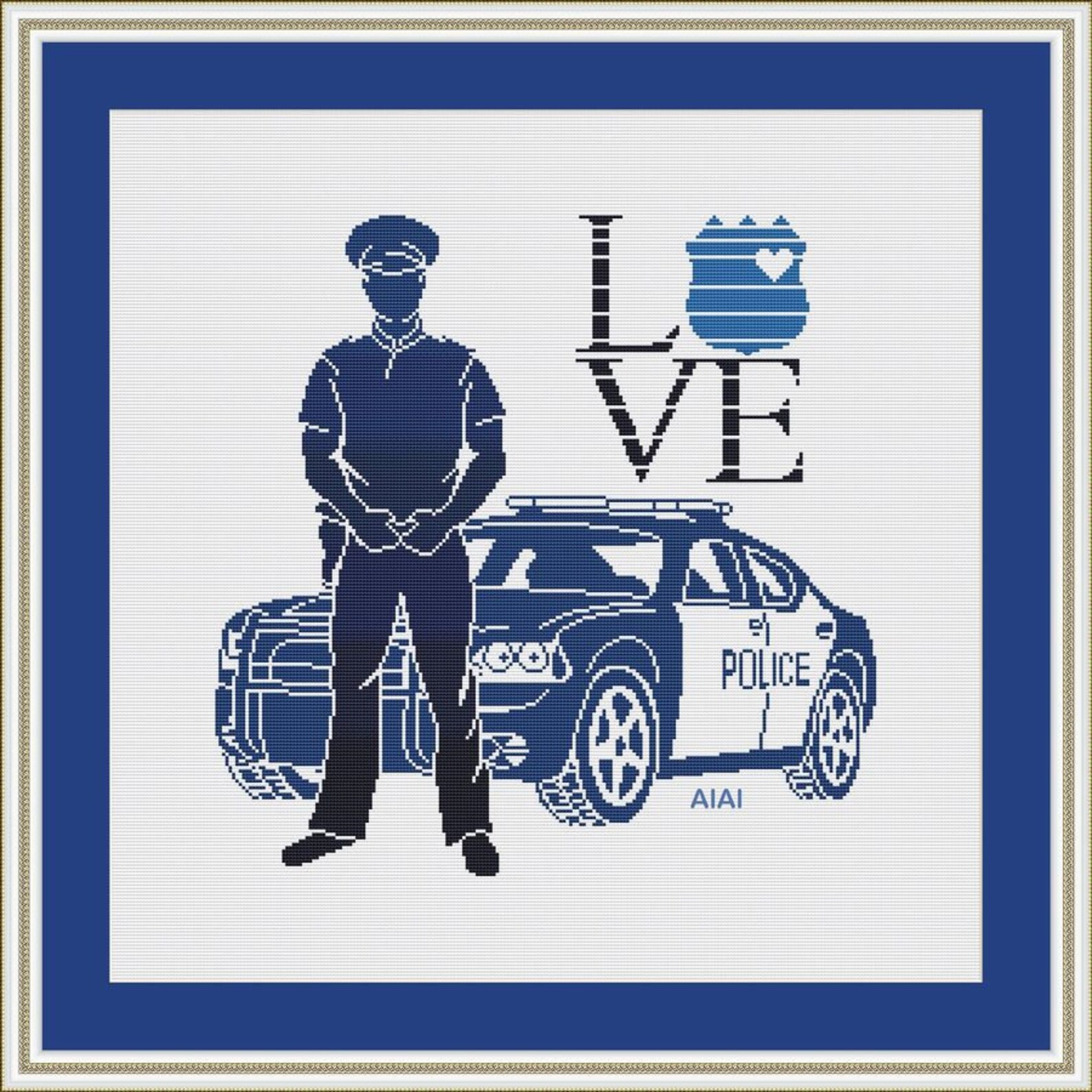 Cross Stitch Pattern Policeman Car Silhouette Police Monochrome ...
