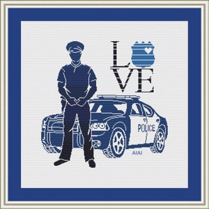 Cross Stitch Pattern Policeman Car Silhouette Police Monochrome ...