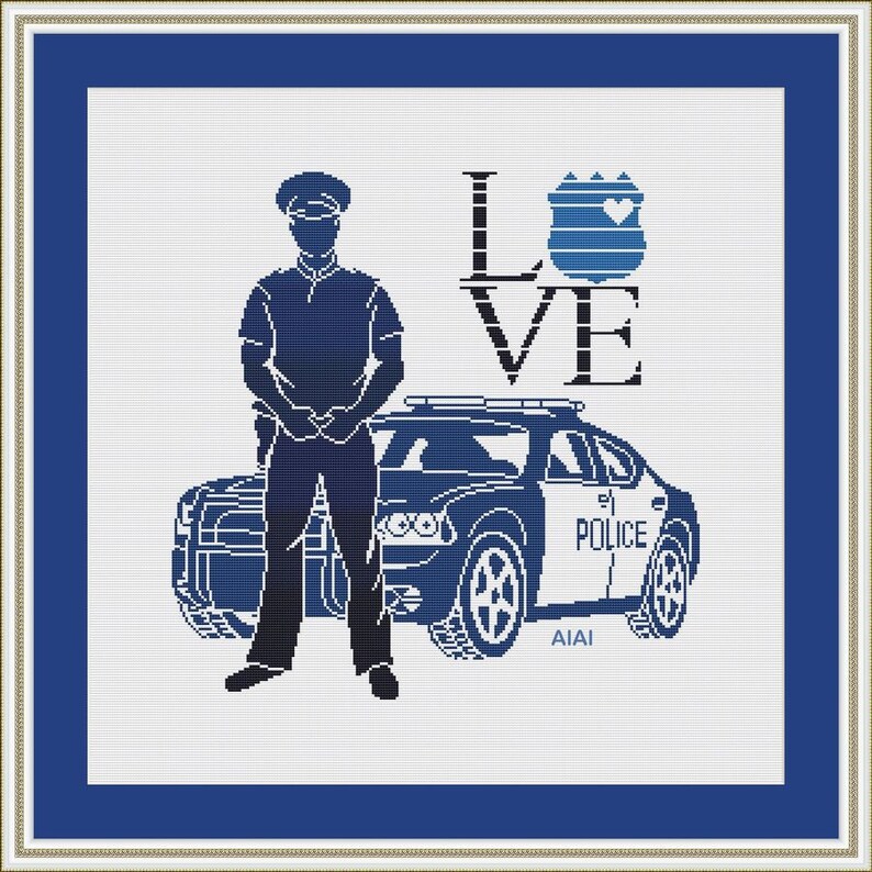 Cross Stitch Pattern Policeman Car Silhouette Police Monochrome ...