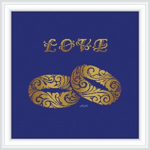 Cross Stitch Pattern Wedding Gold Rings Floral Ornament Monochrome ...