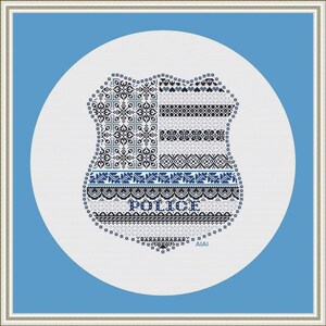 Cross Stitch Pattern Police Emblem Ornament Badge Policeman Profession ...